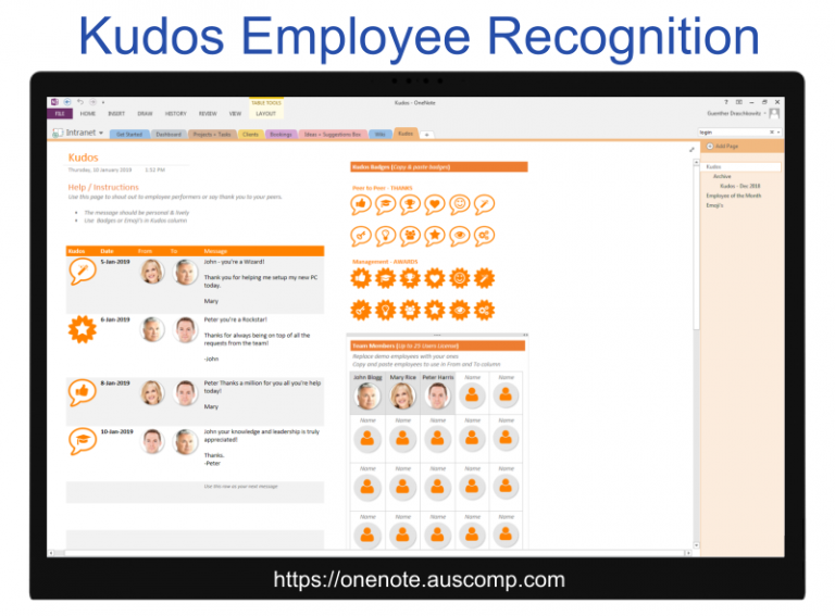 Intranet-Kudos - Templates for OneNote by Auscomp.com