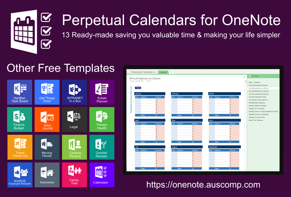Collection of perpetual calendars. Ready made for OneNote. Please share ...