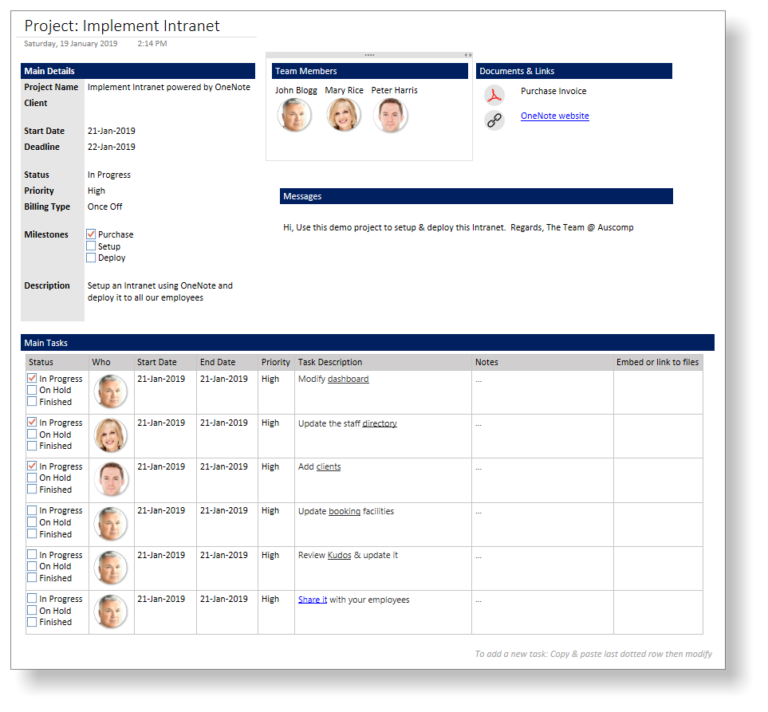pm-example - Templates for OneNote by Auscomp.com