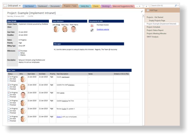 Intranet powered by OneNote
