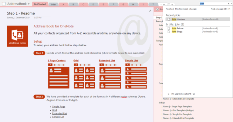 Address Book for OneNote