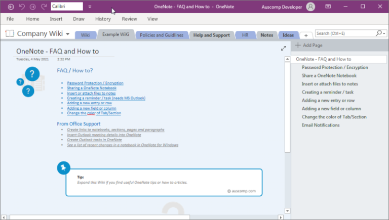 Company Wiki for OneNote