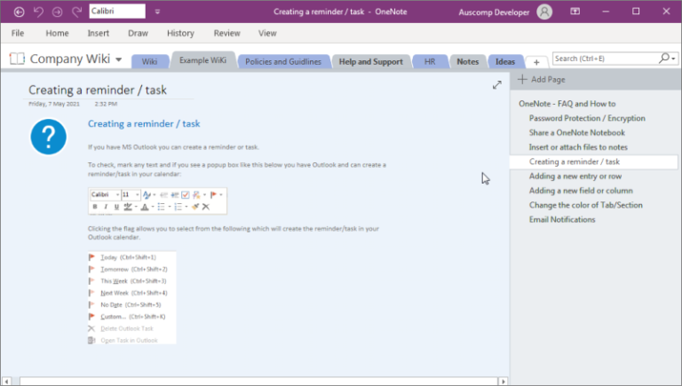 Company Wiki for OneNote