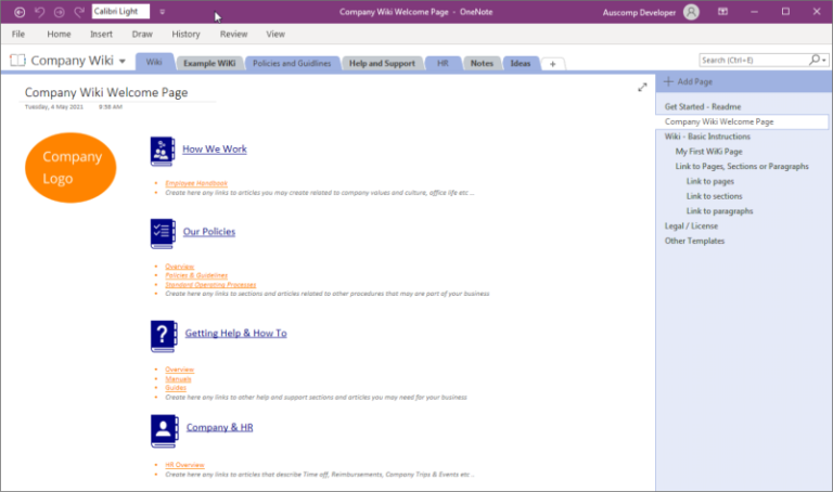 Company Wiki powered by OneNote