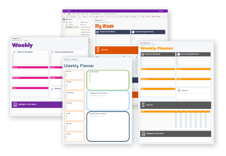 Ready made OneNote Planners Calendars